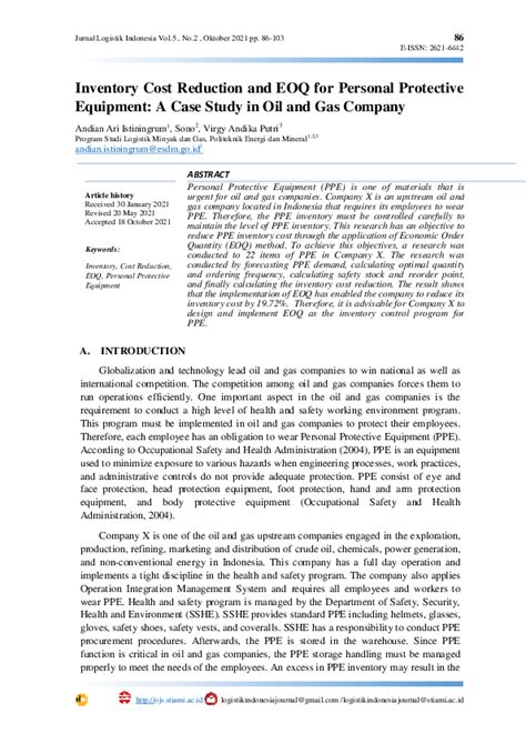 Pdf Inventory Cost Reduction And Eoq For Personal Protective