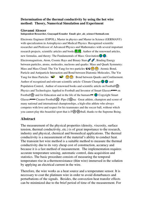 Pdf Determination Of The Thermal Conductivity By Using The Hot Wire Method Theory Numerical