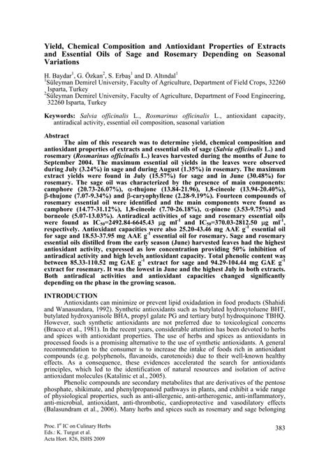 Pdf Yield Chemical Composition And Antioxidant Properties Of