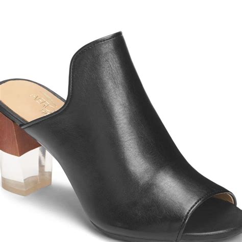 Aerosoles Birdwatcher Peep Toe Mules Black Leather