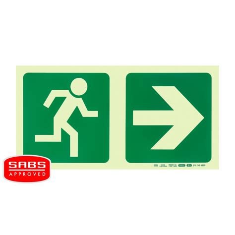 Photoluminescent 190MM Safety Sign E1 Running Man Arrow Right