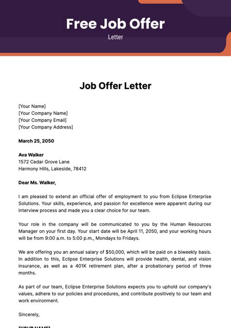 Free Job Offer Letter Template Edit Online And Download