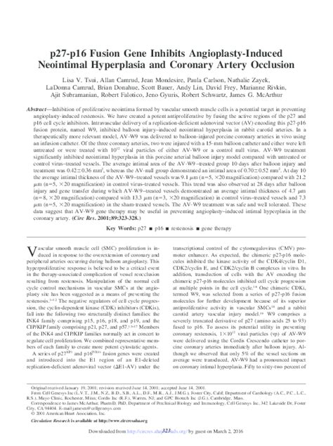 Pdf P27 P16 Fusion Gene Inhibits Angioplasty Induced Neointimal