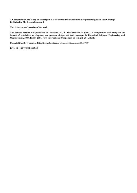 PDF A Comparative Case Study On The Impact Of Test Driven Development On Program Design And