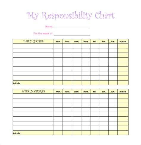 16 Free Responsibility Chart Template In Excel Word Apple Numbers