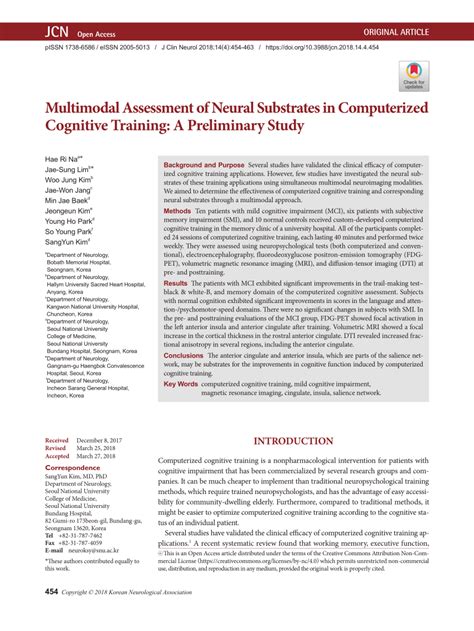 Pdf Multimodal Assessment Of Neural Substrates In Computerized Cognitive Training A