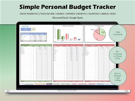 Simple Personal Budget Tracker For Beginners Etsy