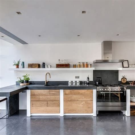 Black Wooden And Grey Concrete Kitchen Concrete Countertops Kitchen