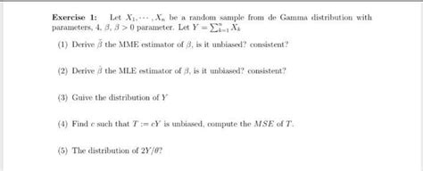 exercise 1 let x1 ⋯ xn be a random sample from de