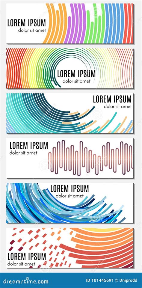 Set Of Six Colorful Abstract Header Banners With Curved Lines And Place