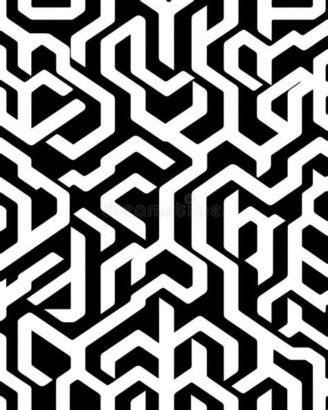 Abstract Monochrome Design Featuring Interlocking Geometric Shapes In Black And White Stock