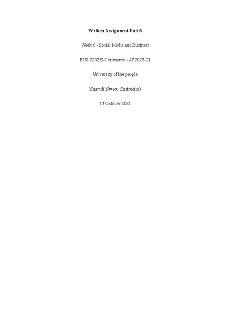 Bus 2202 Written Assignment Unit 6 Written Assignment Unit 6 Week 6