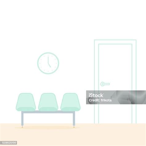 대합실 빈 의자 3개 벽에 시계 선형 도어 약속 벡터 일러스트레이션 플랫 디자인 0명에 대한 스톡 벡터 아트 및 기타 이미지 0명 가구 건강 진단 Istock