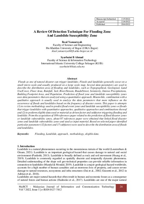 A Review Of Detection Technique For Flooding Zone And Landslide Susceptibility Zone
