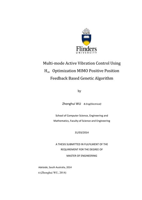 Pdf Multi Mode Active Vibration Control Using H ∞ Optimization Mimo Positive Position Feedback