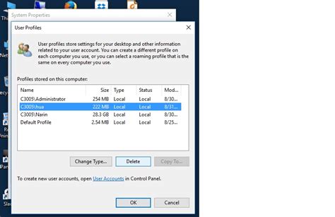 Delete User Profile ใน Windows 10