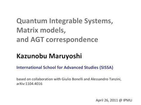 Pdf Quantum Integrable Systems Matrix Models And Agt Research