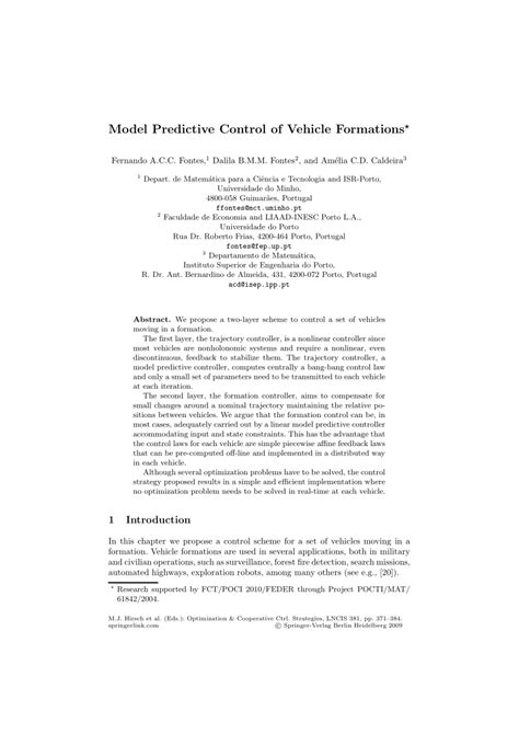 Pdf Model Predictive Control Of Vehicle Formations