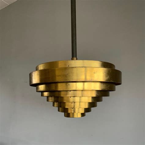 Large Vintage Mid Century Modern Handcrafted Brass Round 8 Layers