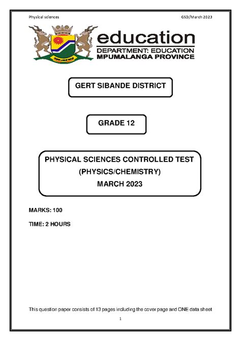 Conteroled TEST 1 QP G12 2023 F MARKS 100 TIME 2 HOURS This Question Paper Consists Of 13