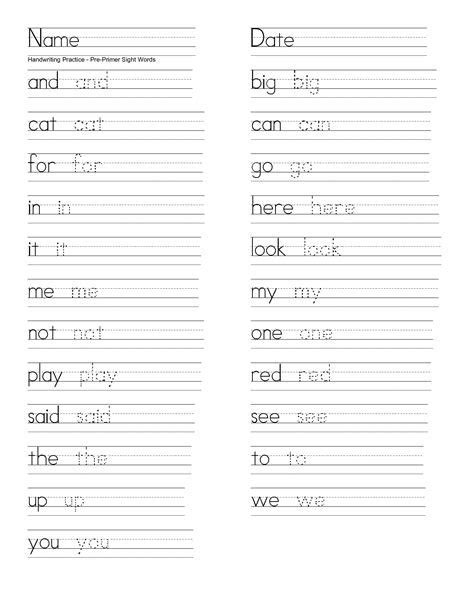 Write Sight Words Kindergarten Worksheets