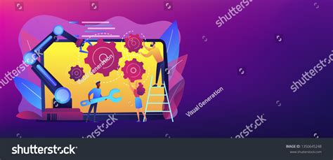 Humans Cobot Robotic Arm Collaborate Laptop เวกเตอร์สต็อก ปลอดค่าลิขสิทธิ์ 1350645248