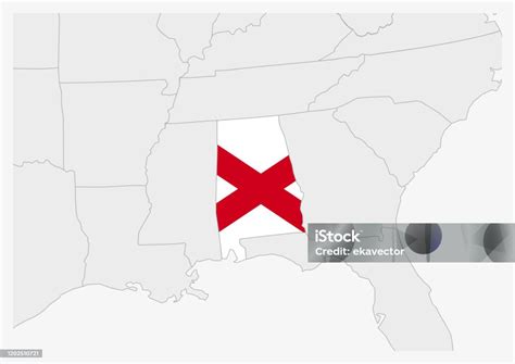 미국 주 앨라배마 지도 알라바마 플래그 색상으로 강조 표시 7월에 대한 스톡 벡터 아트 및 기타 이미지 7월 기 남쪽
