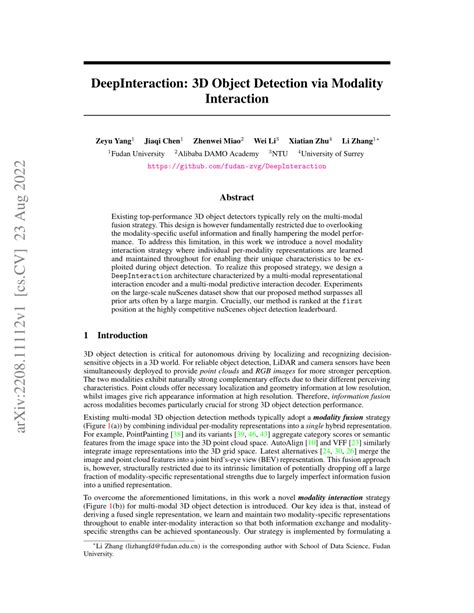 Pdf Deepinteraction 3d Object Detection Via Modality Interaction