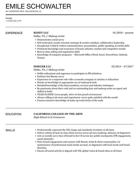 Makeup Artist Resume Sle Template Mugeek Vidalondon