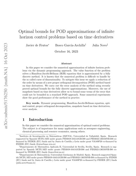 Pdf Optimal Bounds For Pod Approximations Of Infinite Horizon Control Problems Based On Time