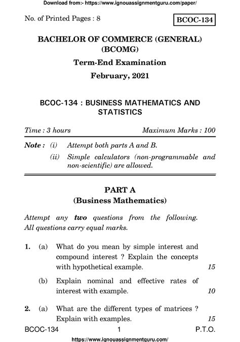 BCOC 134 DEC 2020 Paper Ignouassignmentguru BCOC 134 1 P T BCOC BACHELOR OF COMMERCE