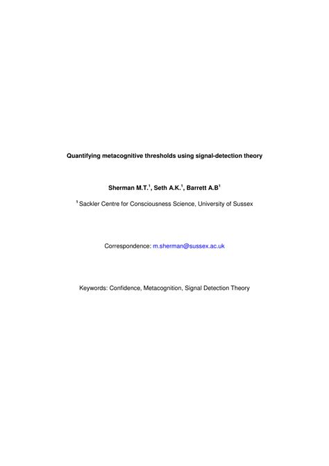 Pdf Quantifying Metacognitive Thresholds Using Signal Detection Theory