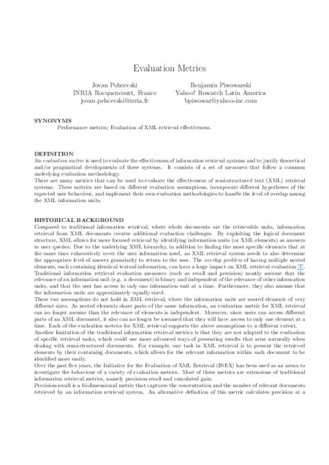 Pdf Evaluation Metrics For Structured Text Retrieval