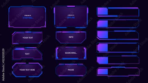Game Panel Streaming Overlay Interface Elements Futuristic Monitor Tabs And Frames Live