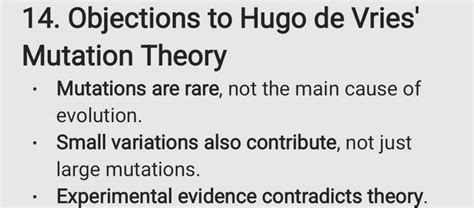 14 Objections To Hugo De Vries Mutation Theory Mutations Are Rare No