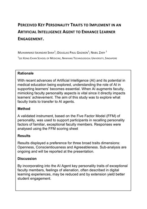 Pdf Perceived Key Personality Traits To Implement In An Artificial