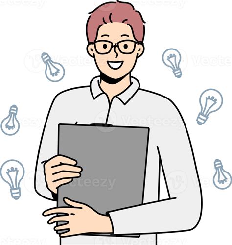 Smiling Man In Glasses With Folder In Hands 21468630 Png