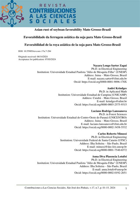 Pdf Asian Rust Of Soybean Favorability Mato Grosso Brazil