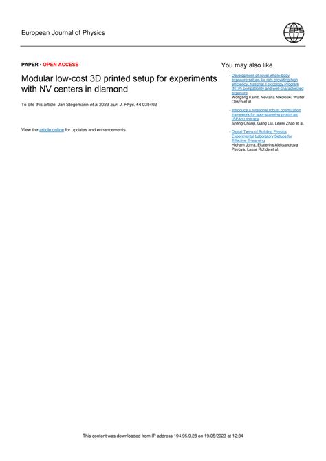 Pdf Modular Low Cost 3d Printed Setup For Experiments With Nv Centers In Diamond