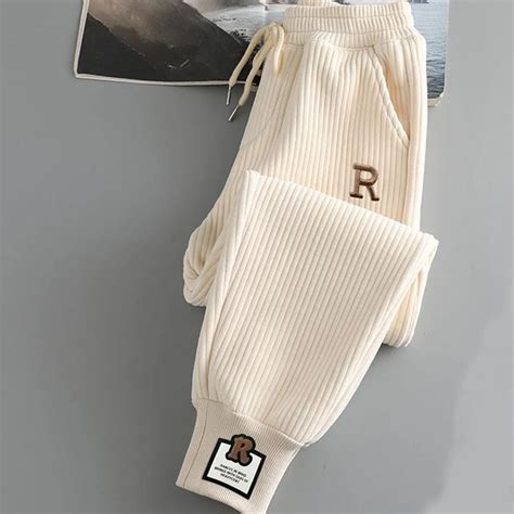 코듀로이 블랙 살구 컬러 자수 라벨 장식 드로스트링 나사산 알파벳 인쇄 발목 길이 바지 여성 Aliexpress