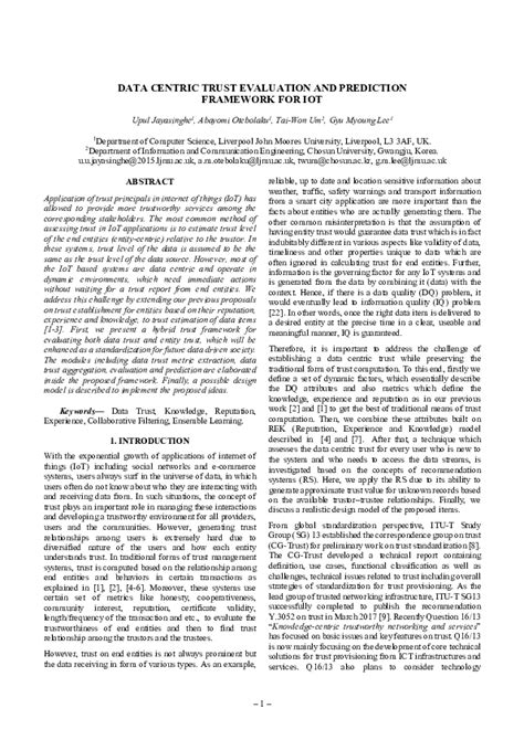 Pdf Data Centric Trust Evaluation And Prediction Framework For Iot