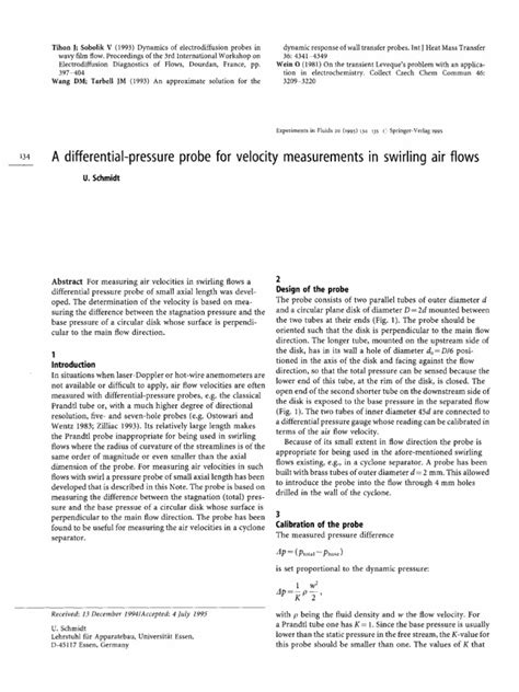 1995 Differential Pressure Probe For Velocity Measurements In Swiring