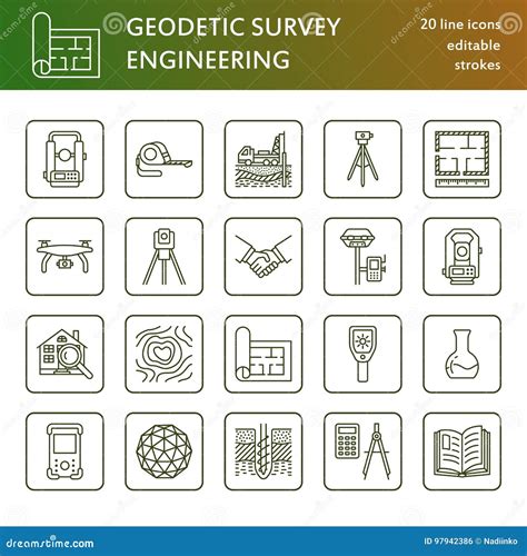 Geodetic Line Icons Collection Surveying Coordinate Mapping Geodesy Navigation Topography