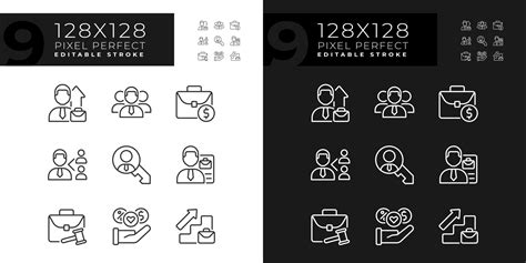 Job Related Pixel Perfect Linear Icons Set For Dark Light Mode Hiring Process Company