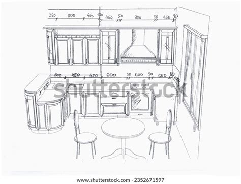 Sketch Drawing Furniture Kitchen Dimensions Design Stock Illustration Shutterstock