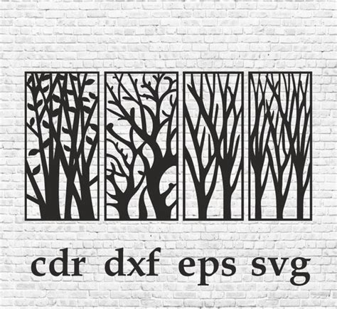 Panel Set Trees Vector Files Cdr Dxf Eps Svg Etsy