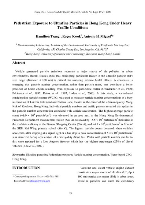 Pdf Pedestrian Exposure To Ultrafine Particles In Hong Kong Under