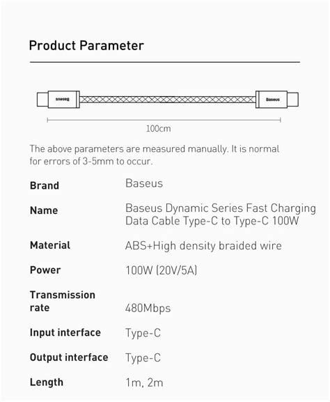 Baseus Dynamic Series Type C To Type C Cable 100w Pd Fast Charging