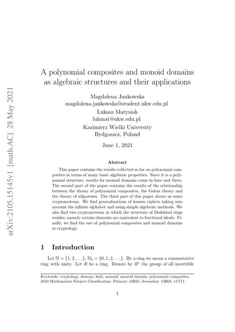 Pdf A Polynomial Composites And Monoid Domains As Algebraic Structures And Their Applications