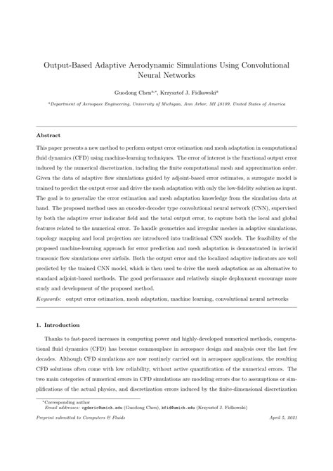 Pdf Output Based Adaptive Aerodynamic Simulations Using Convolutional Neural Networks